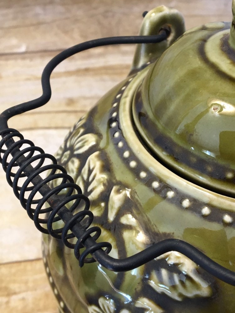 Vintage Teapot Mid-Century Avocado Green Fruit Motif Made in | Etsy