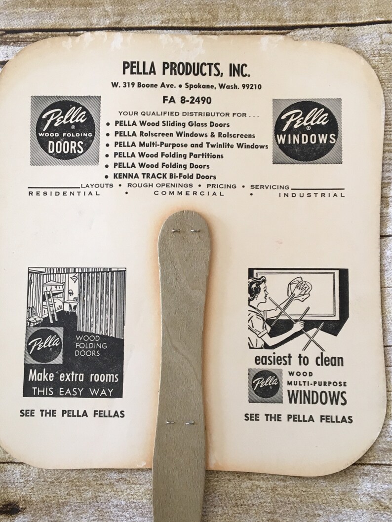 Vintage Advertising Fan, 1950s Cardboard Hand Fan on Stick, Pella Products Inc Advertising Hand ...