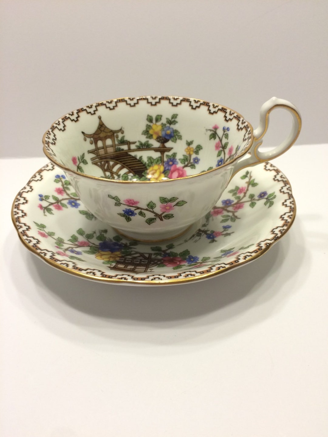 Vintage Aynsley Pagoda Pattern Tea Cup Snd Saucer Made in England Fine ...