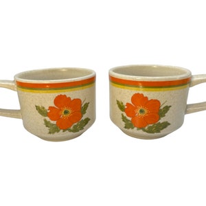 Vintage Temper-ware by Lenox Fire Flower Coffee Cups Set of Six Orange ...