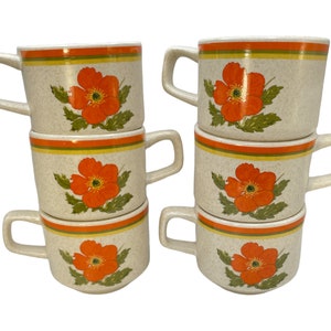 Vintage Temper-ware by Lenox Fire Flower Coffee Cups Set of Six Orange ...