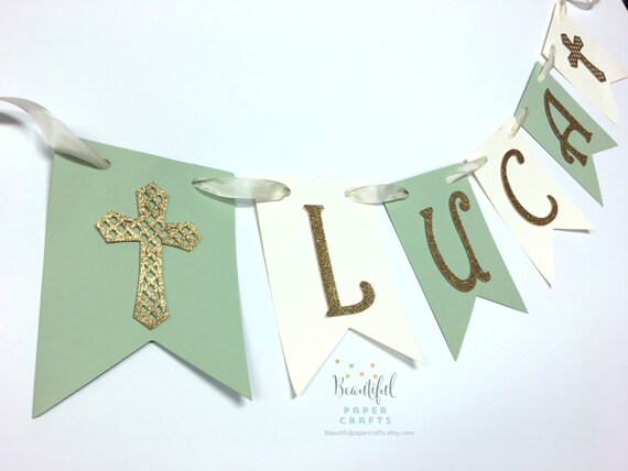 Baptism Decor First Communion Cross Banner Gold Glitter - Etsy