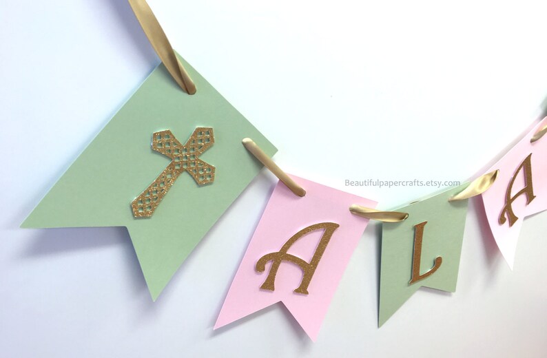 Baptism Decor First Communion Cross Banner Gold Glitter - Etsy