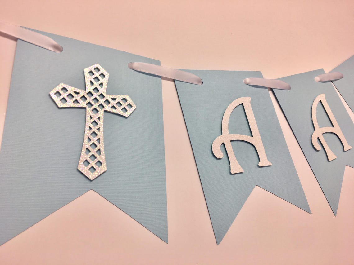 Baptism Decor First Communion Cross Banner Gold Glitter - Etsy