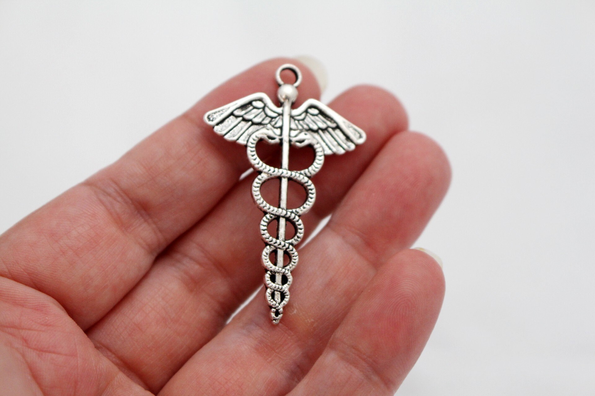 Large Antique Silver Caduceus Pendants Nurse Charms 2pcs | Etsy