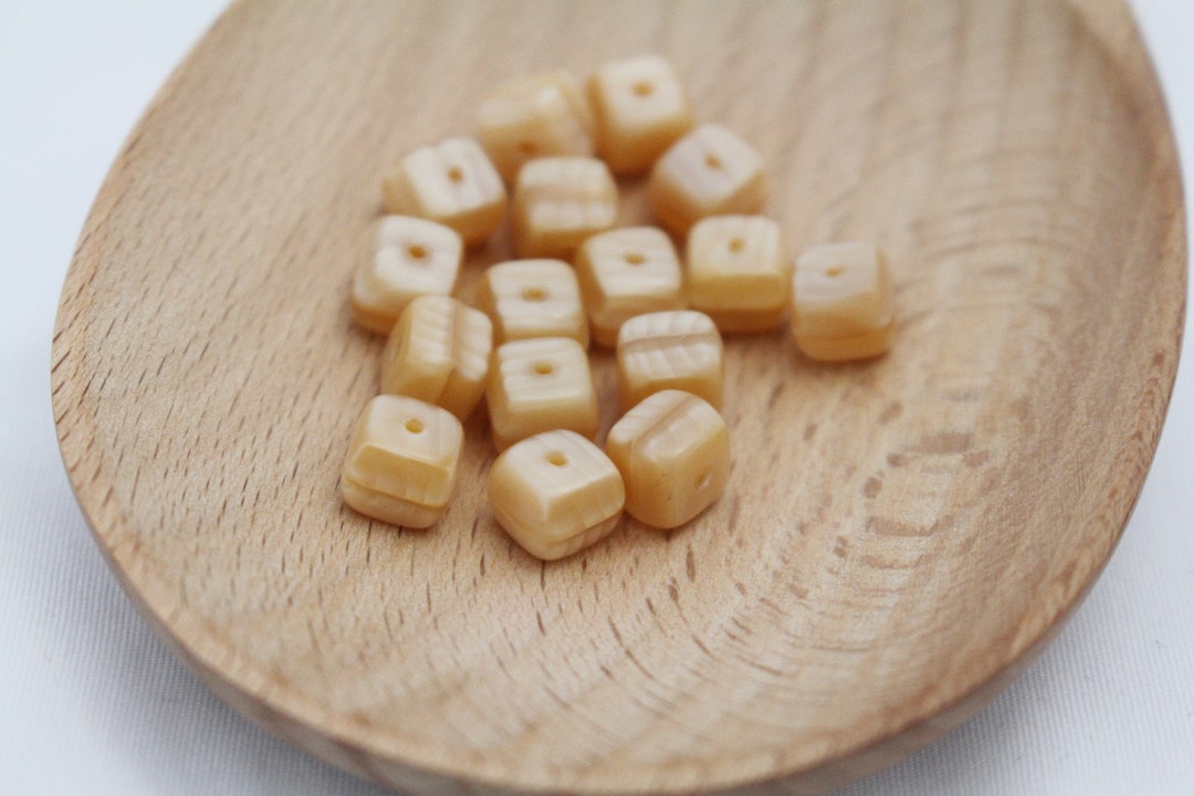 Marbled Peach Czech Pressed Glass Cube Beads 7x6mm 16pcs 1mm Hole ...