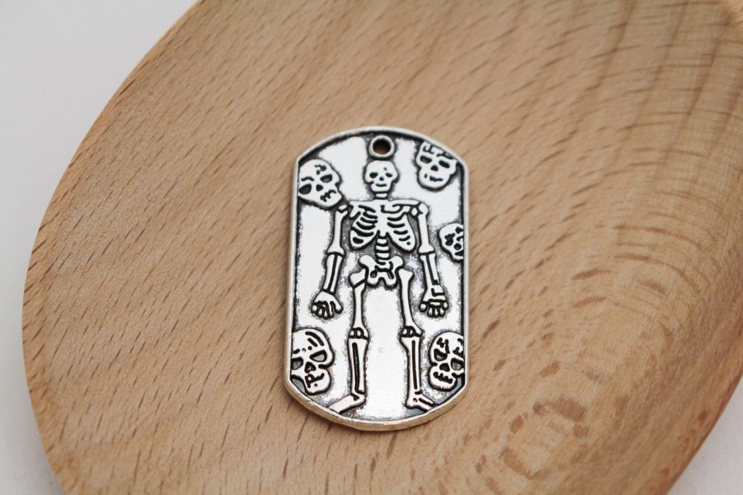 Skeleton Dog Tag Pendant Antique Silver Finish 37x21mm 1pc 1mm Hole ...