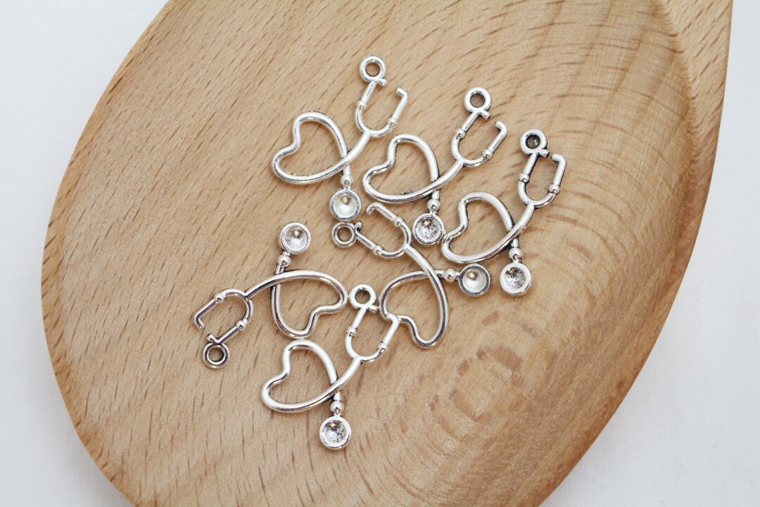 Antique Silver Heart Stethoscope Charms Nurse Charms Doctor Charms 6pcs ...