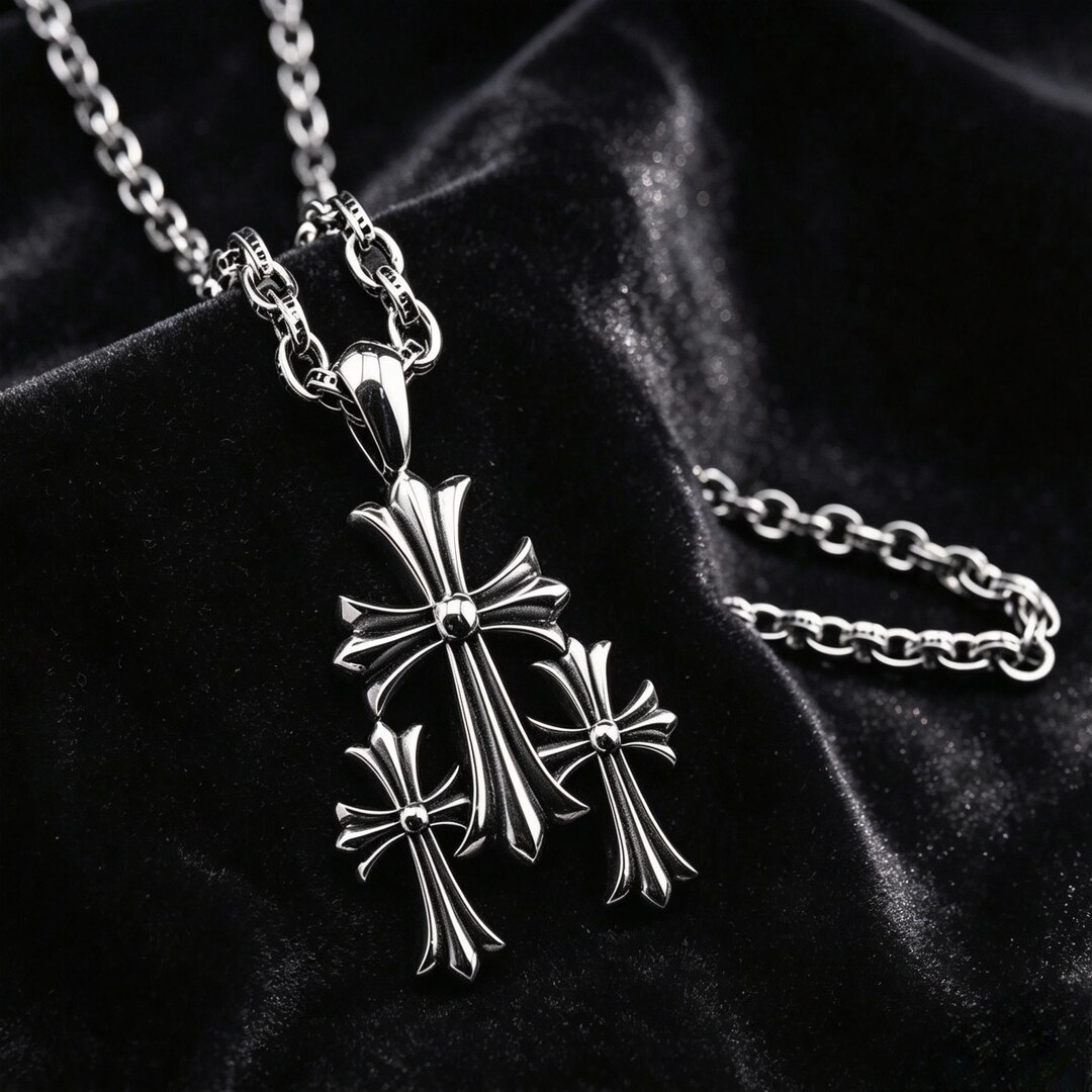 925 Silver Vintage Classic Three Cross Pendant Necklace, Gothic Punk ...