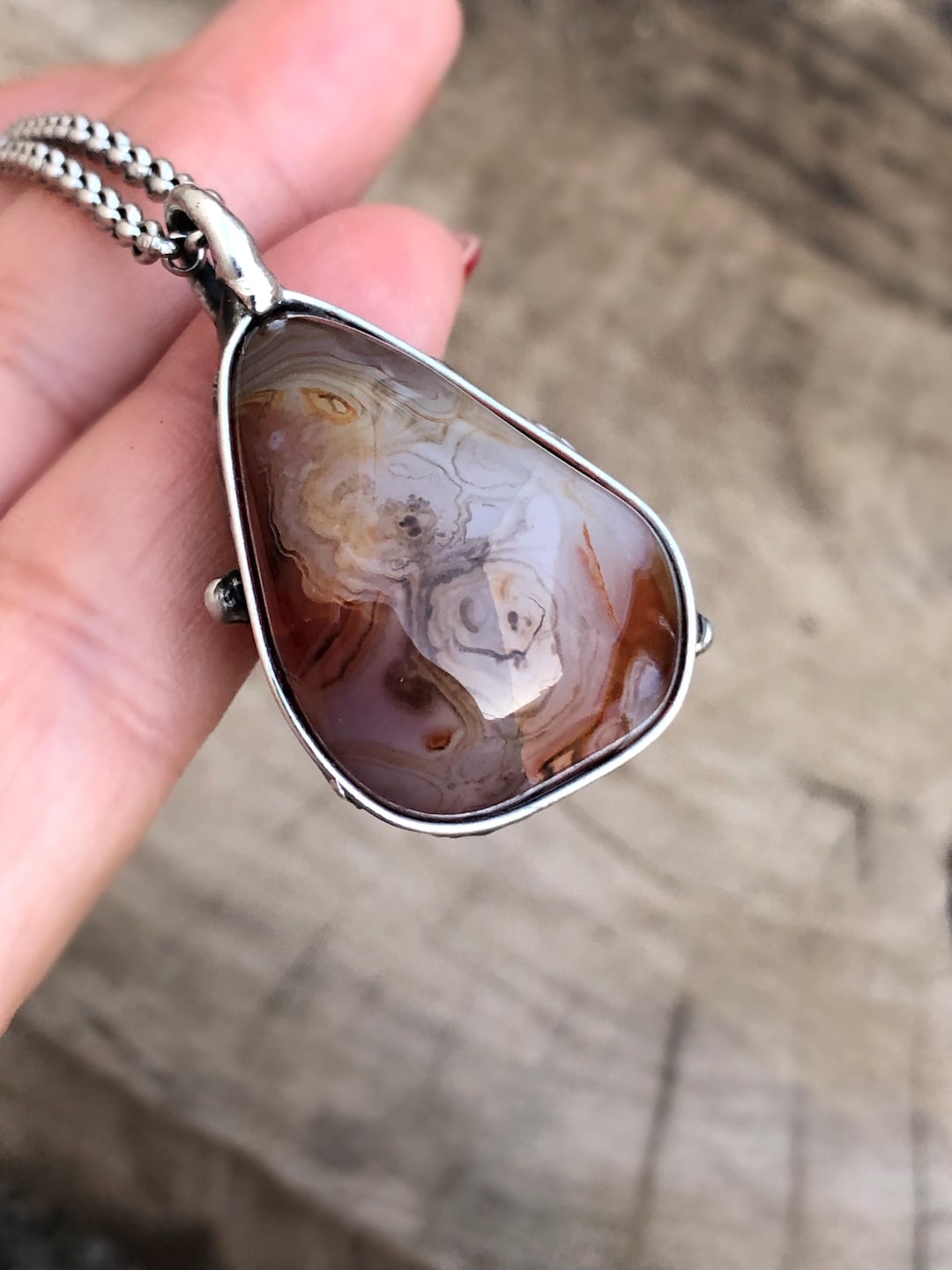 Silk Banded Lace Agate Stone Necklace • Unisex • Healing Stone • Rustic ...