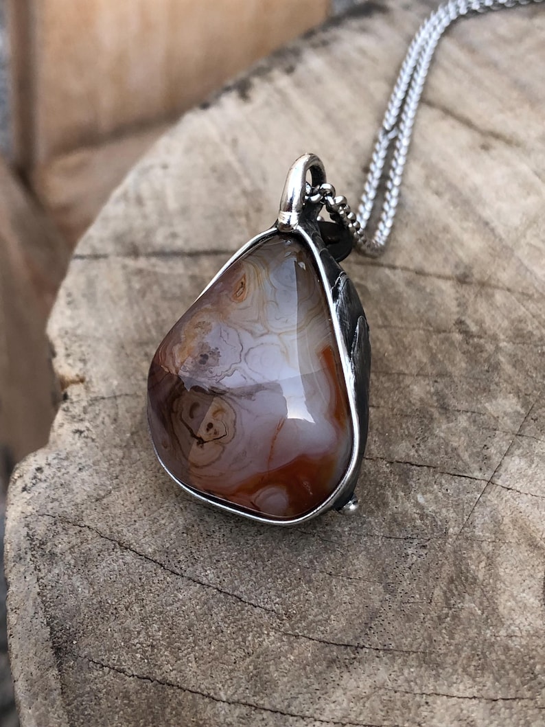 Silk Banded Lace Agate Stone Necklace • Unisex • Healing Stone • Rustic ...