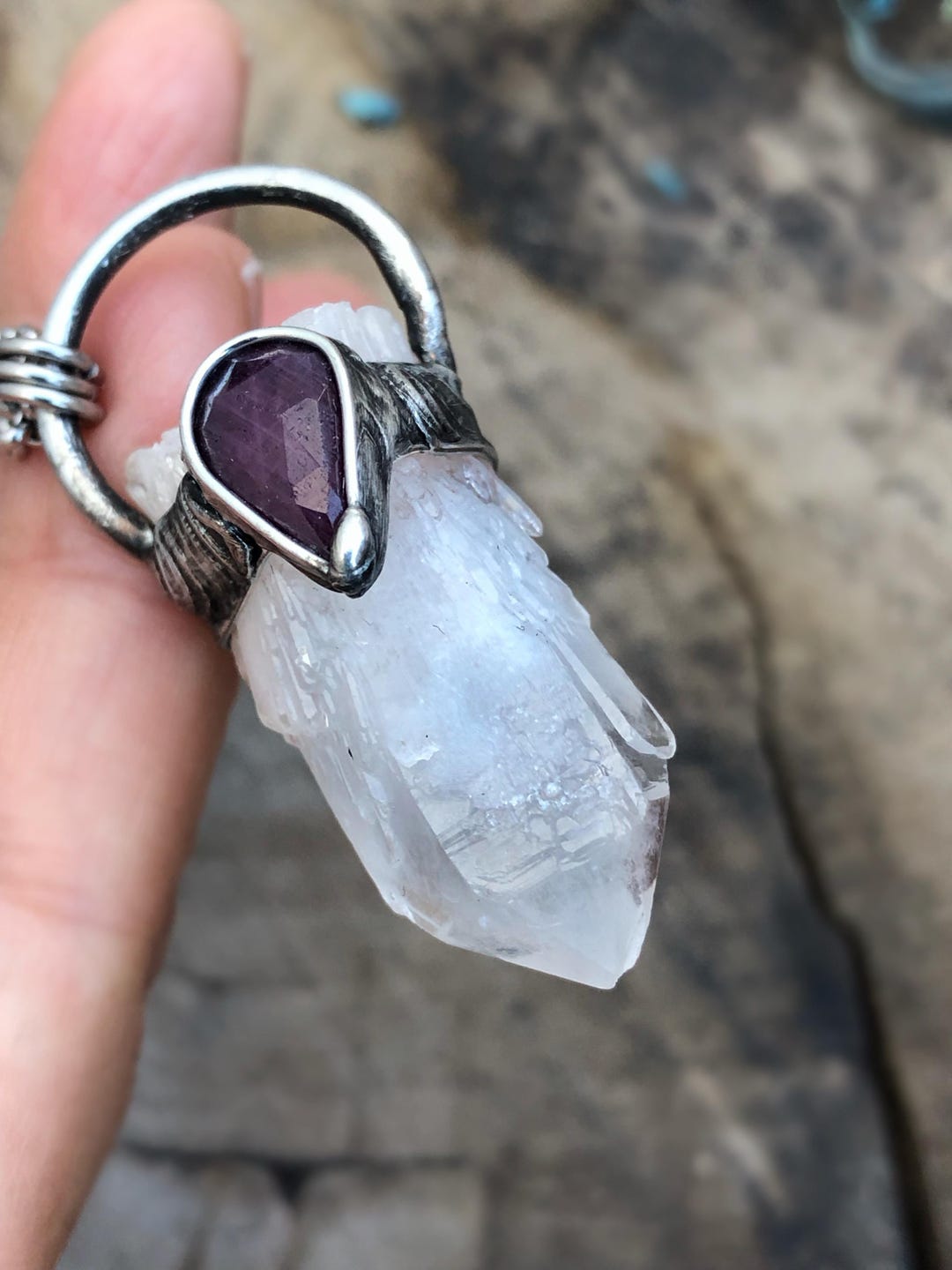 Rare Elestial Clear Quartz Crystal and Ruby Sapphire Gemstone Necklace ...
