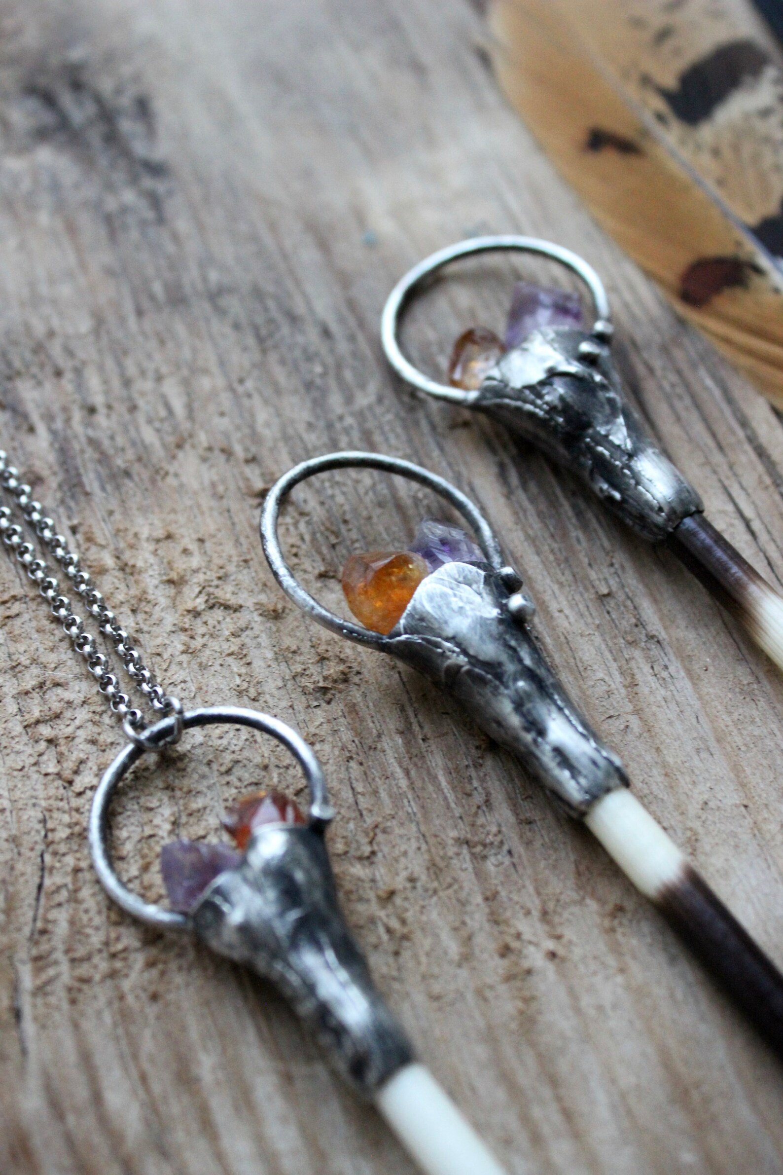 PORCUPINE Quill and Citrine Crystal Quartz Necklace Boho | Etsy