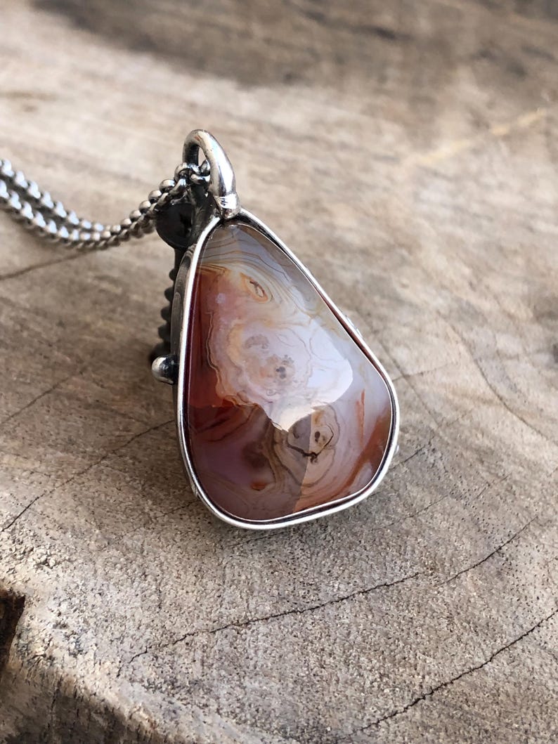 Silk Banded Lace Agate Stone Necklace • Unisex • Healing Stone • Rustic ...