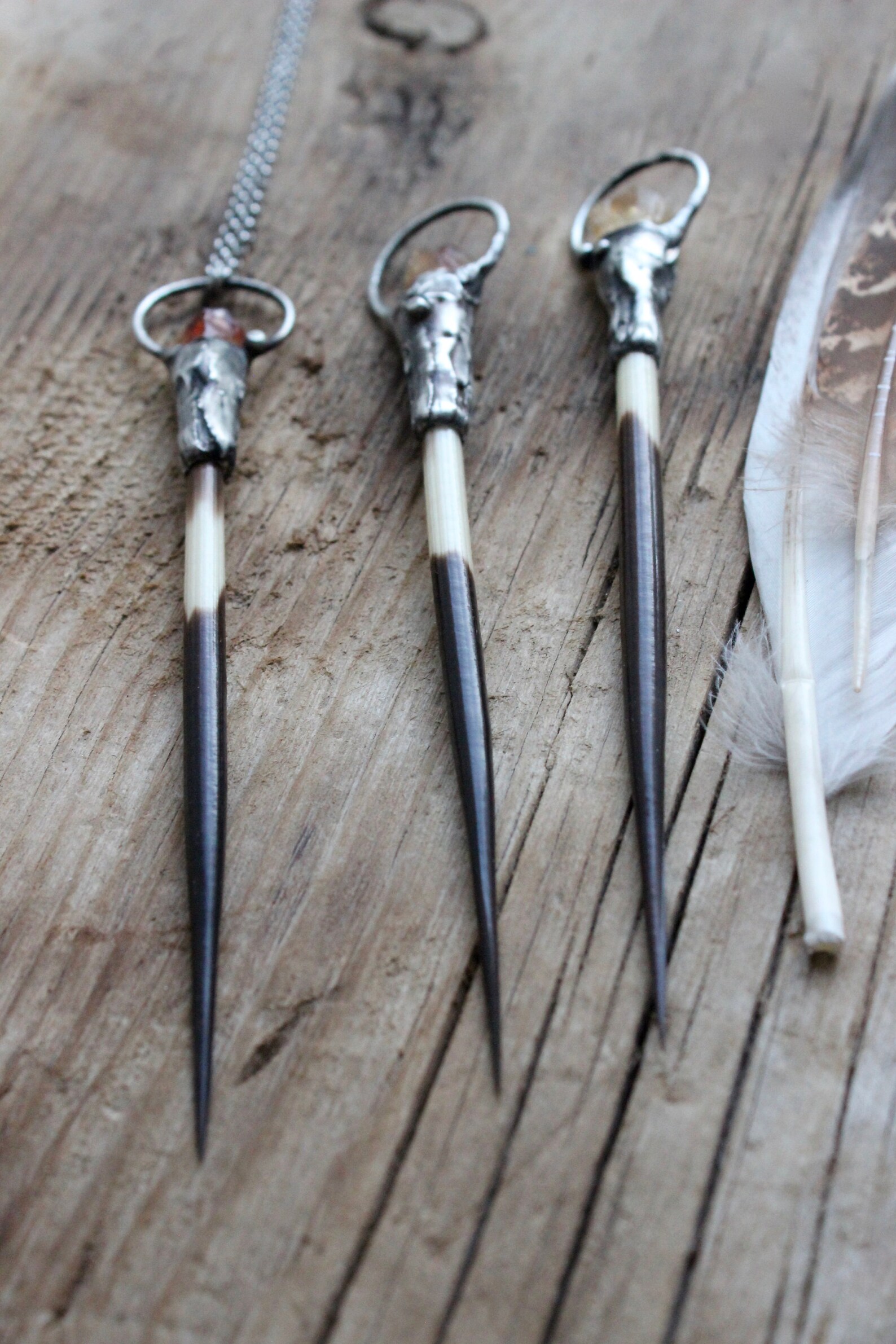 PORCUPINE Quill and Citrine Crystal Quartz Necklace Boho | Etsy