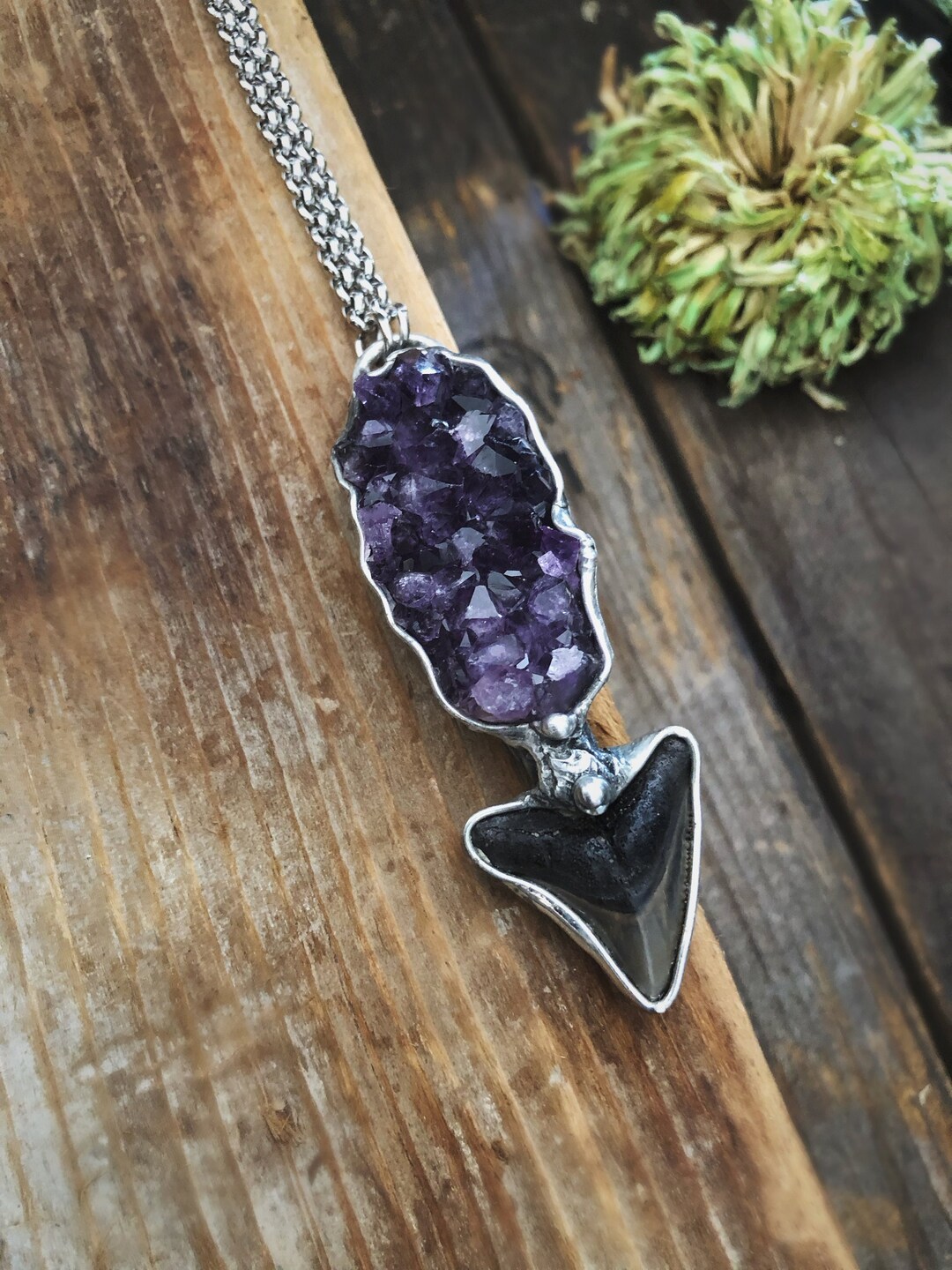 Amethyst Cluster Crystal Quartz and Shark Tooth • One of A Kind ...