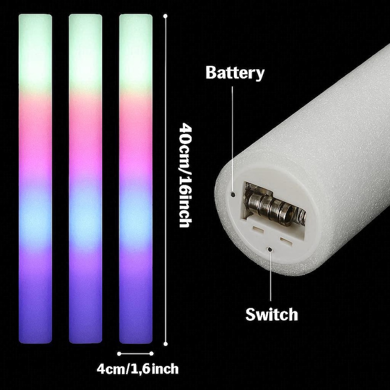 30 Pack LED Foam Glow Sticks - RGB Light up Batons for Weddings ...