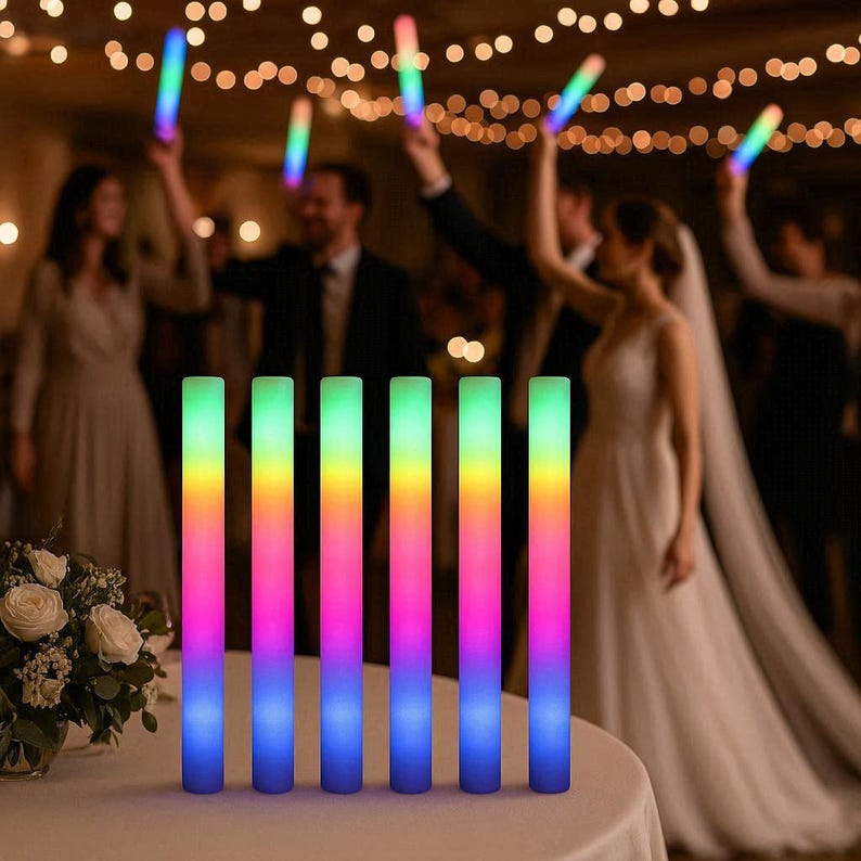 30 Pack LED Foam Glow Sticks - RGB Light up Batons for Weddings ...