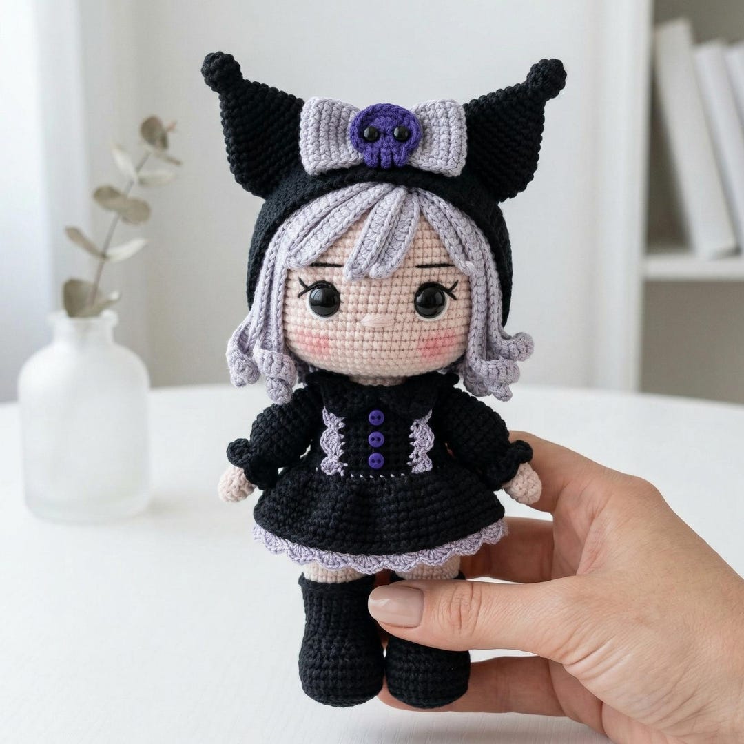 Crochet Gothic Doll Amigurumi Pattern, Dark Horned Hood Plush PDF ...
