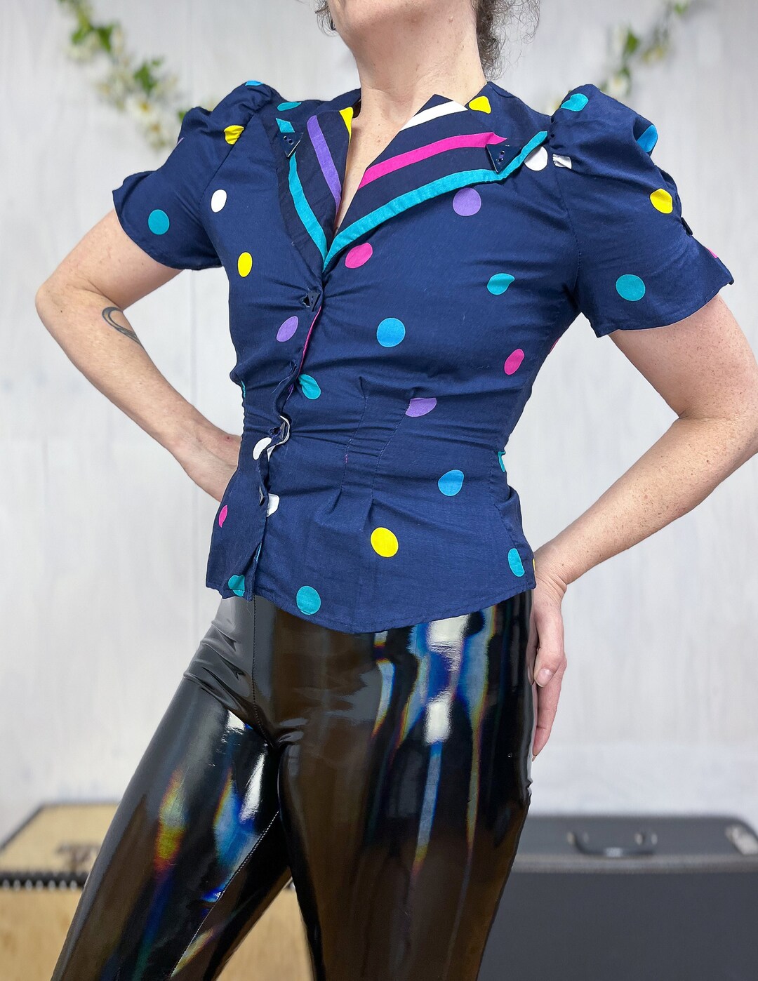 Polka Dot Blouse Vintage 80's Puff Sleeve Button up Fun Blouse ...