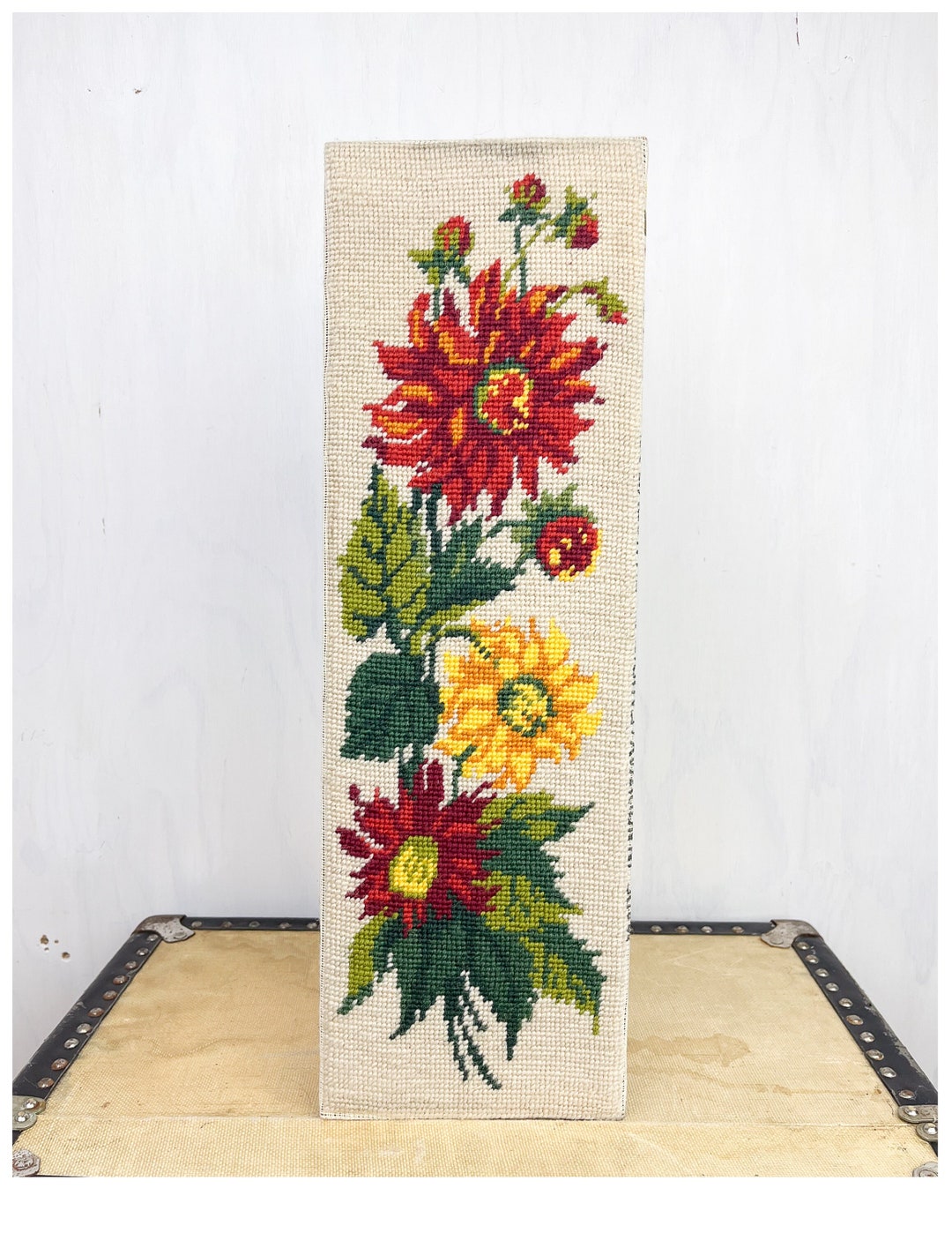 Vintage Floral Needlepoint 70's Flower Tapestry Wall - Etsy