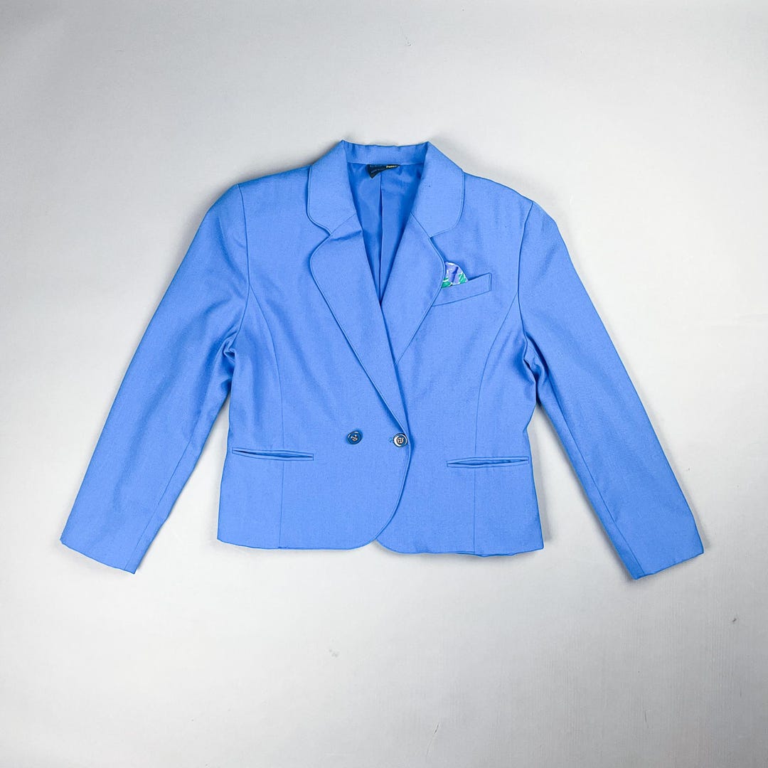 Vintage Crop Blazer 80's Bright Blue Women's Blazer With Big Shoulders ...