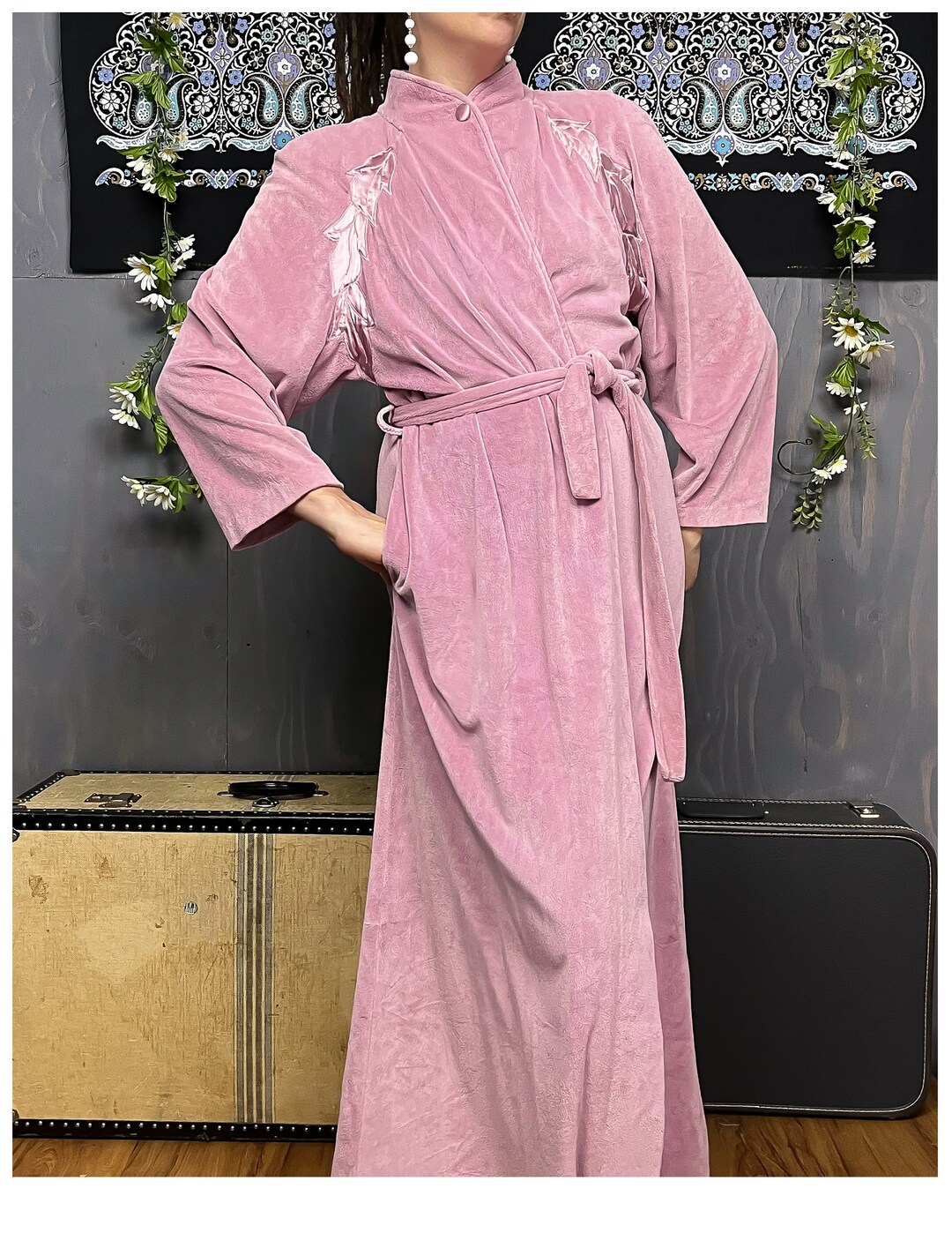 80's Velour Robe Vintage Dusty Rose Women's Fuzzy - Etsy