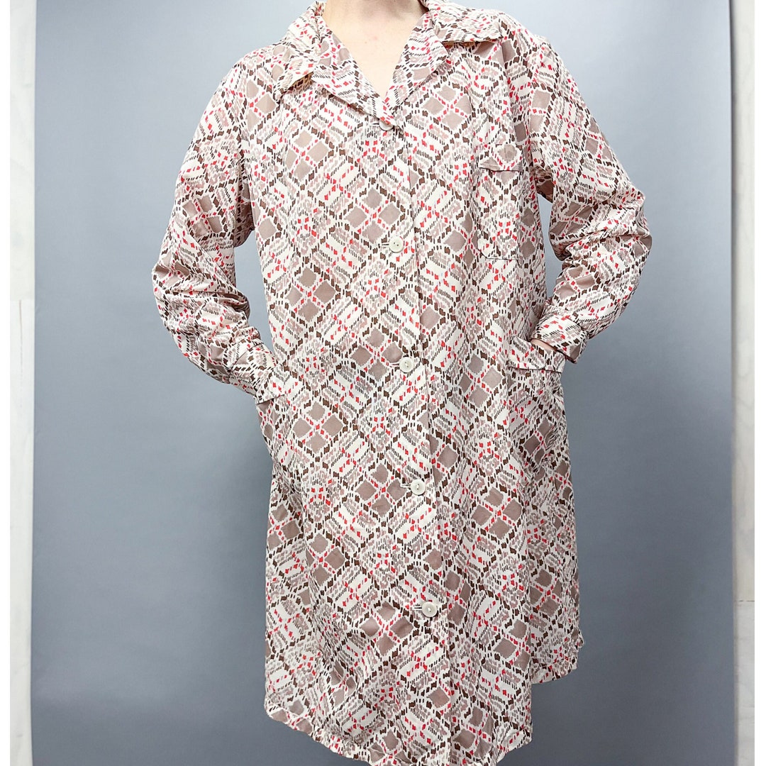 Vintage Smock Coat 70's Abstract Patterned House Cleaning Chore Dress ...