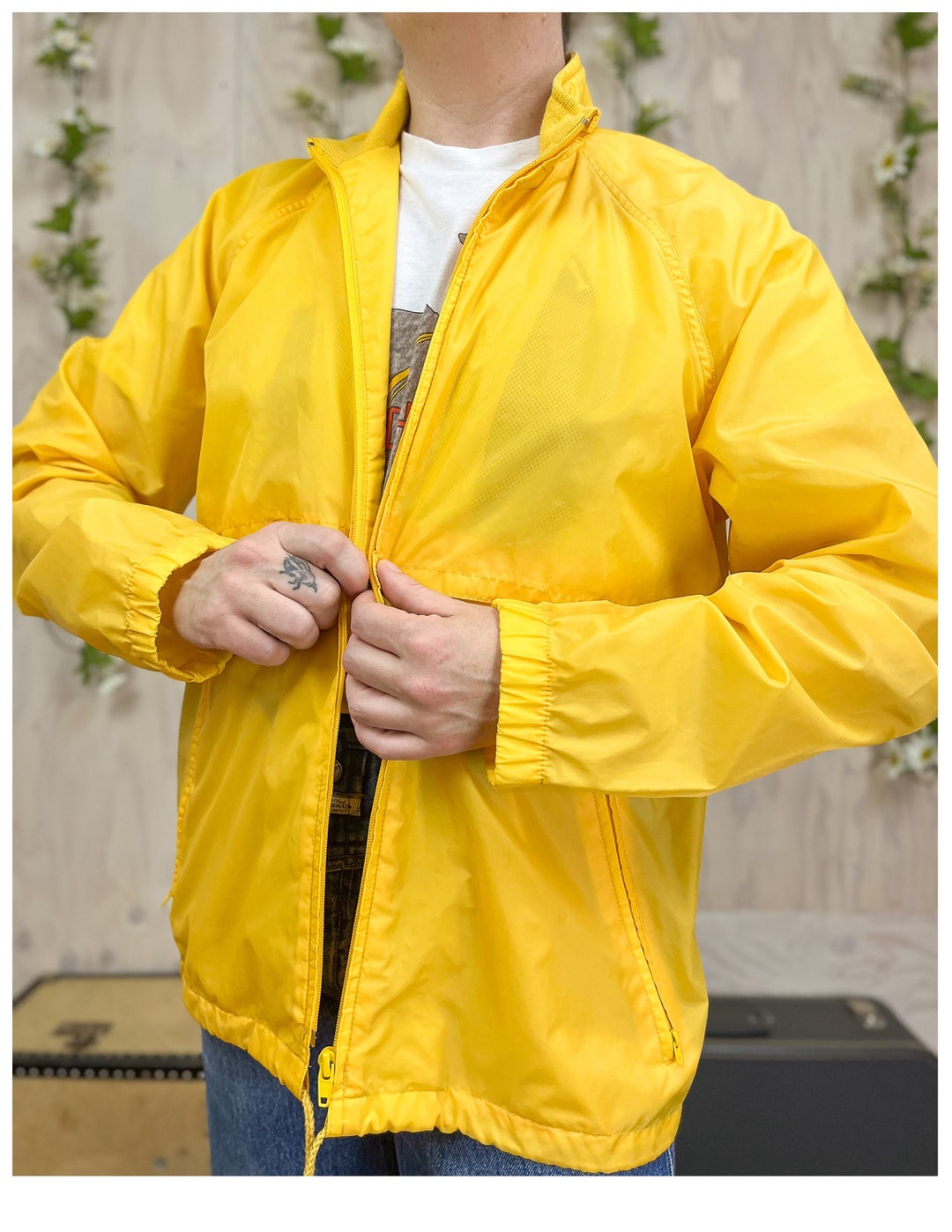 Vintage Nylon Jacket 80's Yellow Full Zip Windbreaker - Etsy