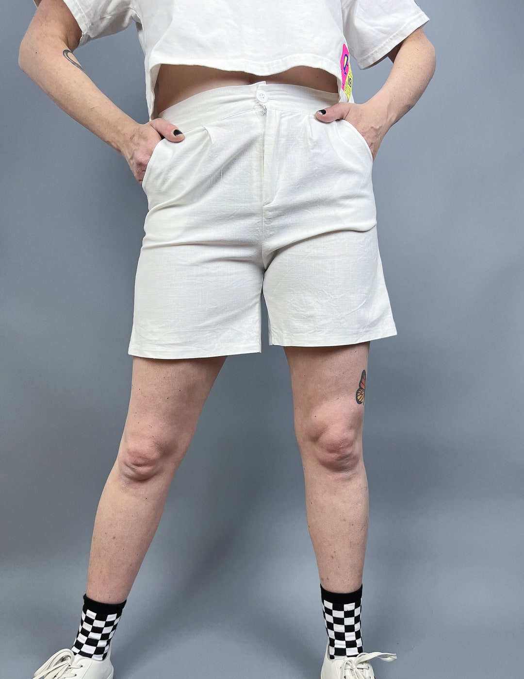 Vintage Pleated Shorts 80's White Women's Shorts Size Extra Small - Etsy