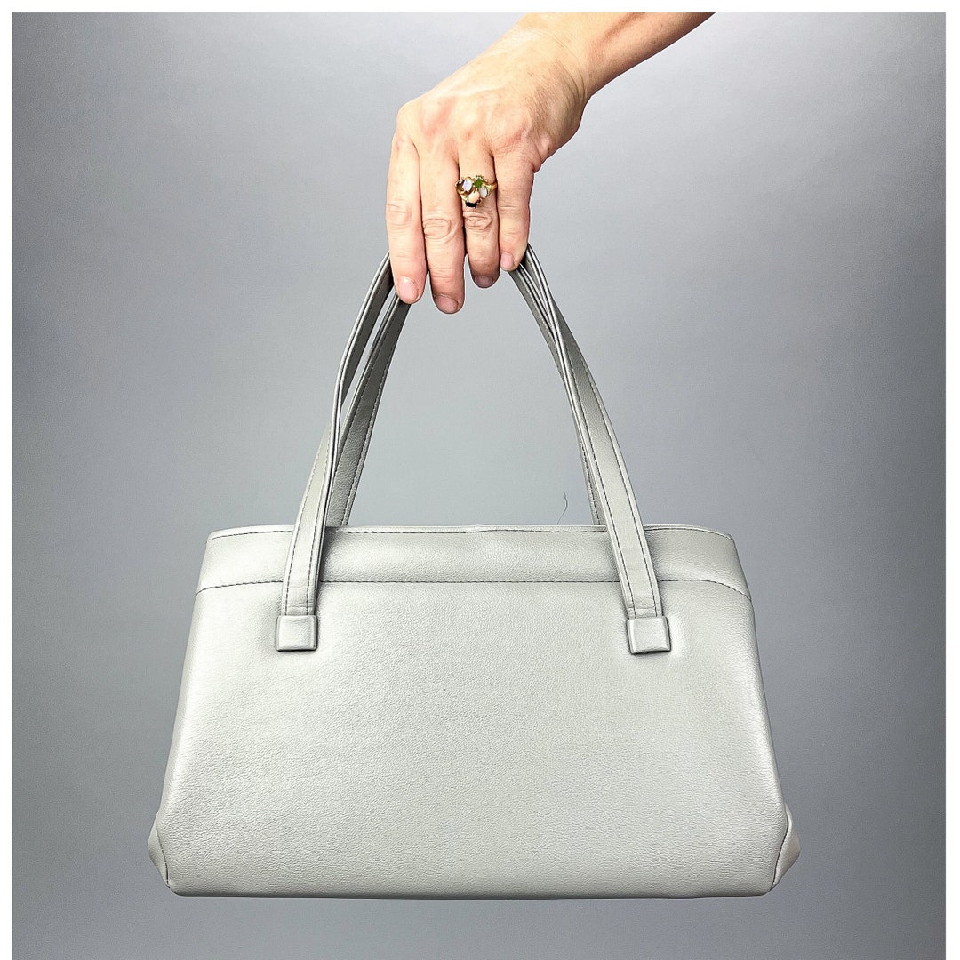 Vintage Grey Purse 70's Classic Women's Handbag Grey Vegan Leather ...