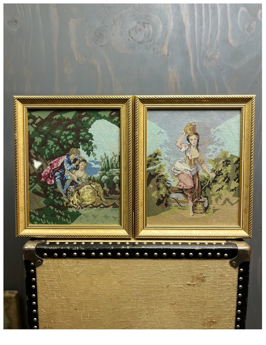Pair Framed Needlepoints 70's Petite Pointe Victorian - Etsy