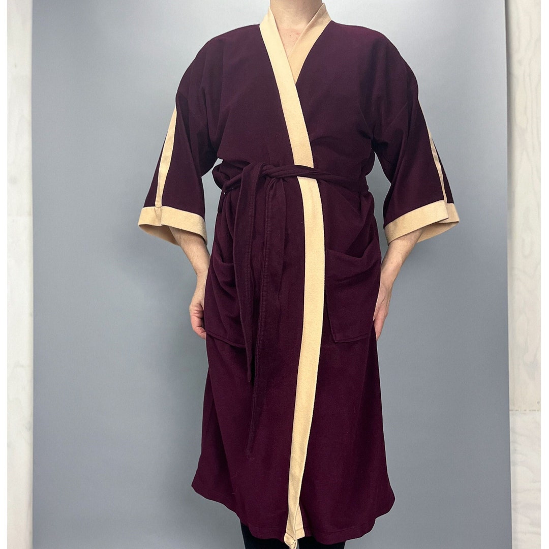 Men's House Robe Vintage 70's Maroon & Beige Long Fleece House Coat One ...