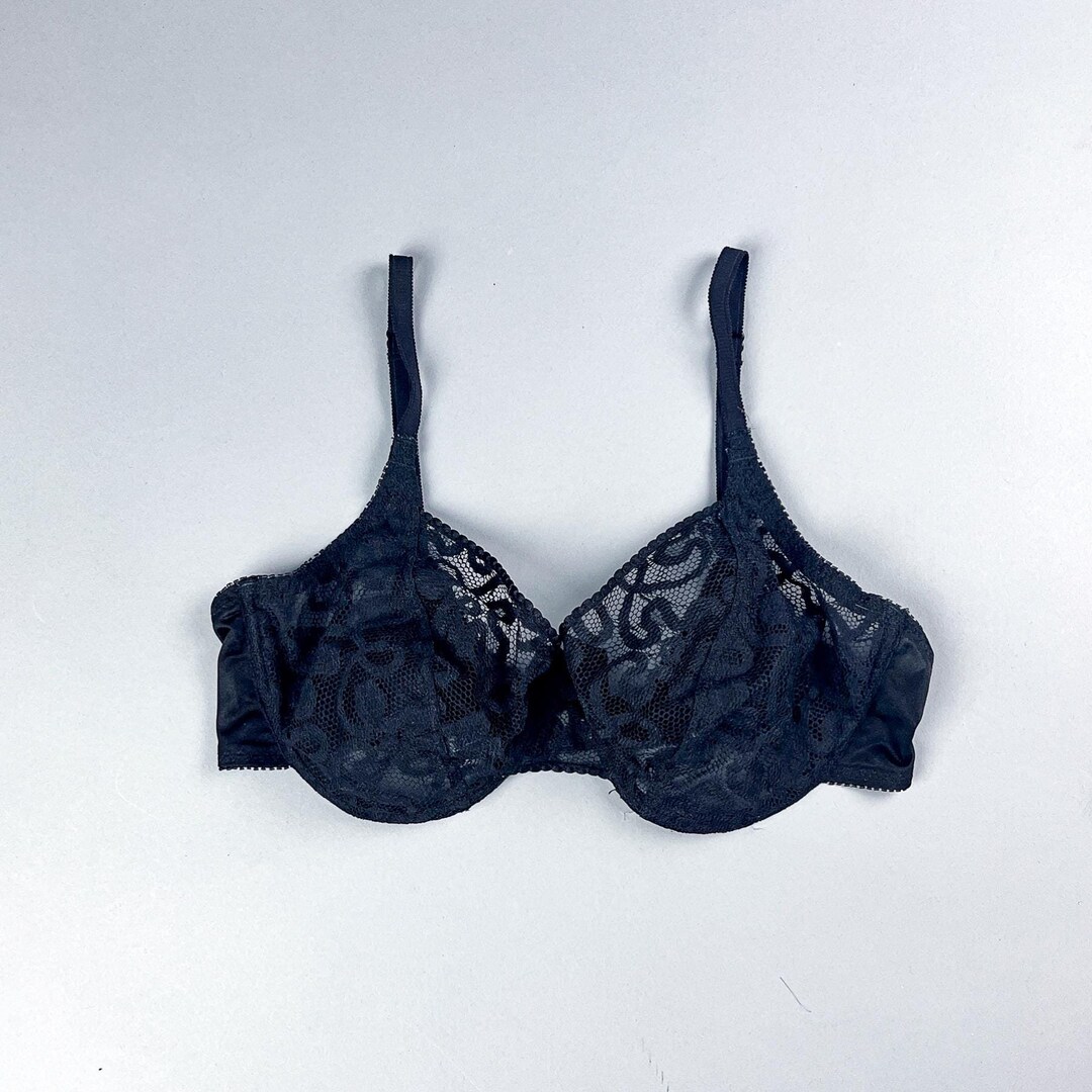 Vintage Black Bra | Black Lace Bra With Floral Pattern | Size 34D - Etsy