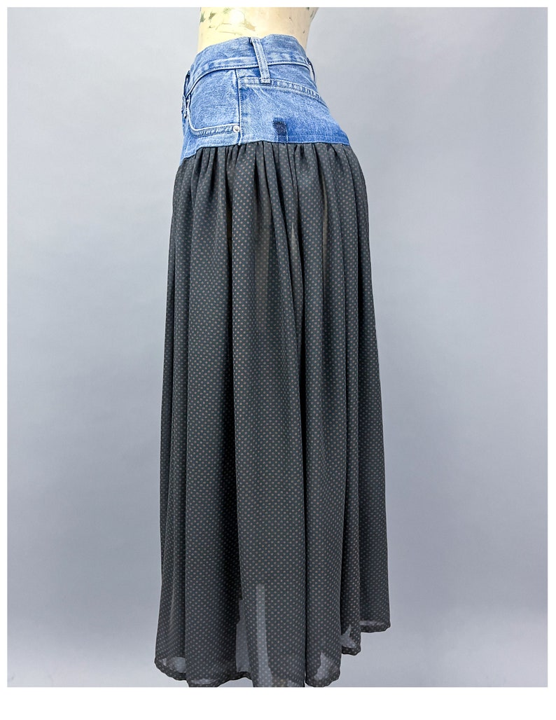 Maxi Broom Skirt | Upcycled Denim & Sheer Gathered Chiffon Skirt, Micro ...