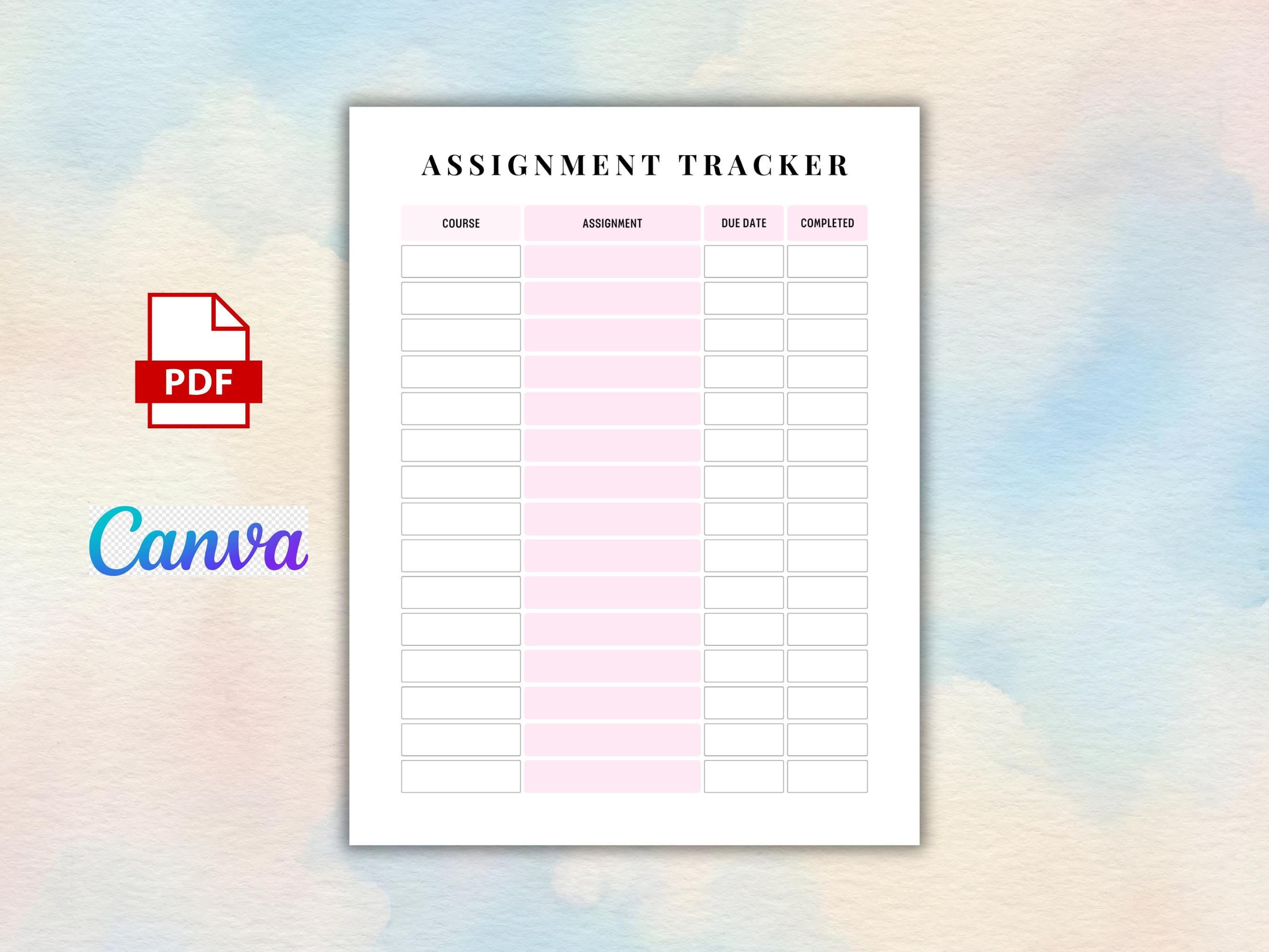 Assignment Tracker Printable | Student Homework Planner | Study ...