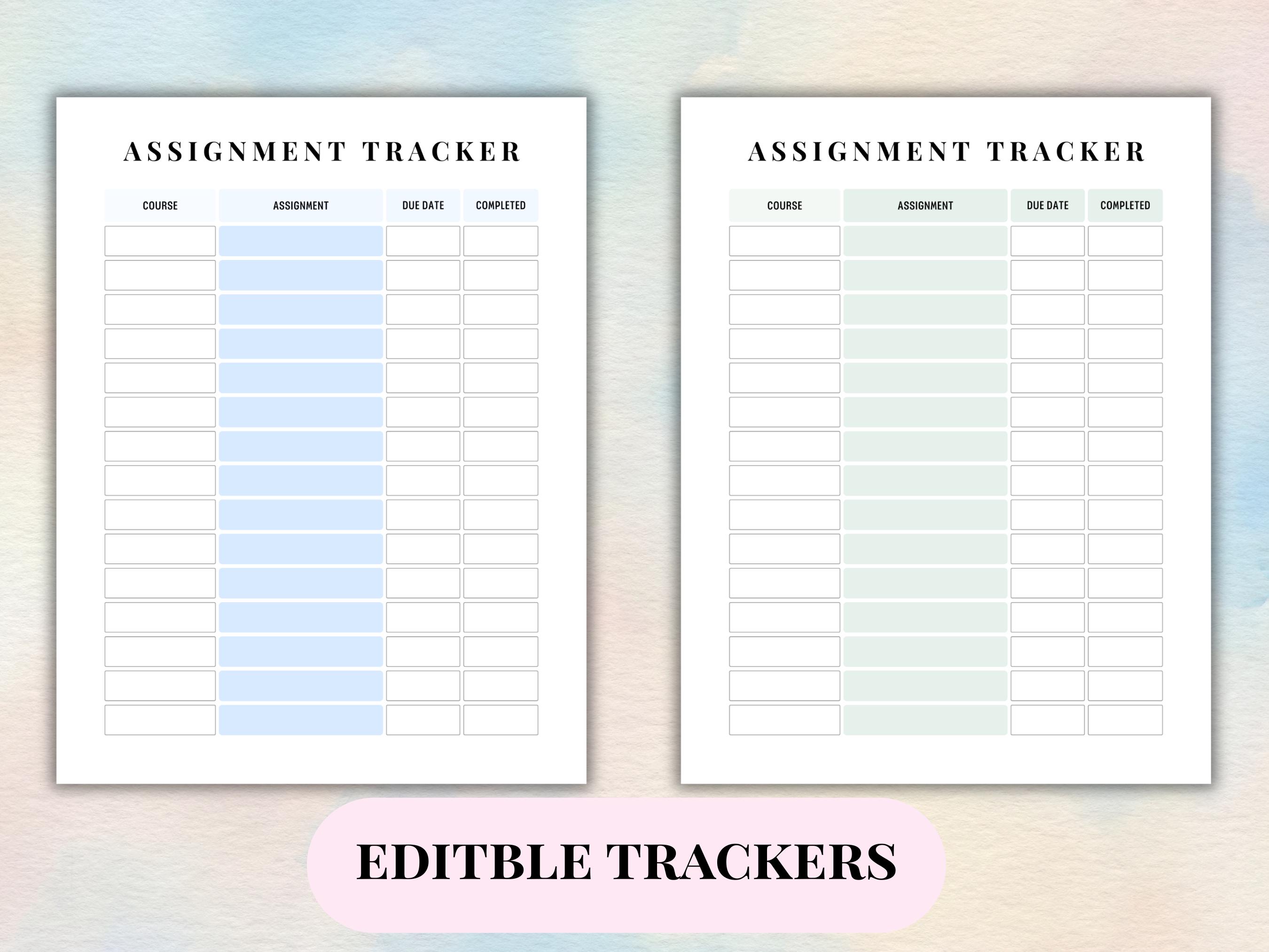 Assignment Tracker Printable | Student Homework Planner | Study ...