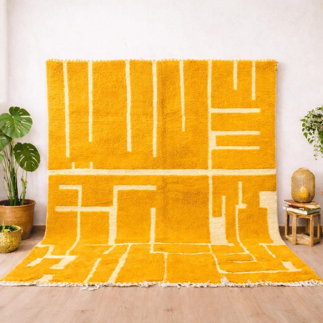 Modern Handwoven Yellow Moroccan Rug With Geometric Pattern - Etsy