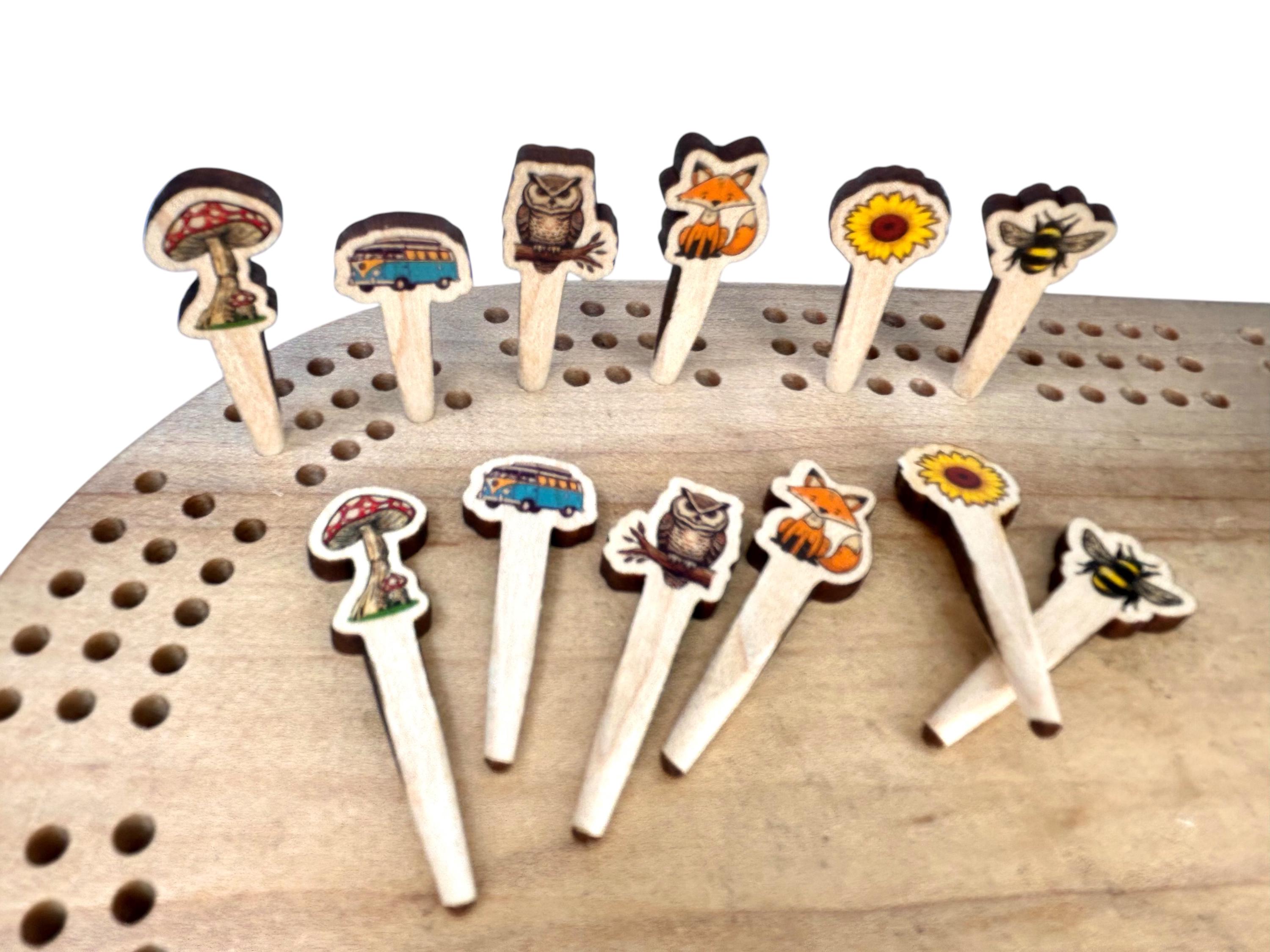Colorful Maple Wood Cribbage Pegs: Wildlife & Animal Designs on Both ...