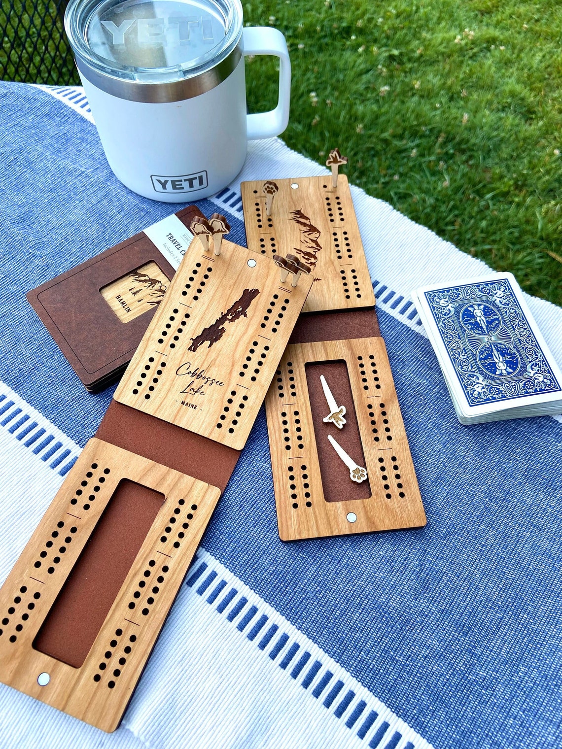 Lake Travel Cribbage Board With Custom Cribbage Pegs / Small Mini Lake ...