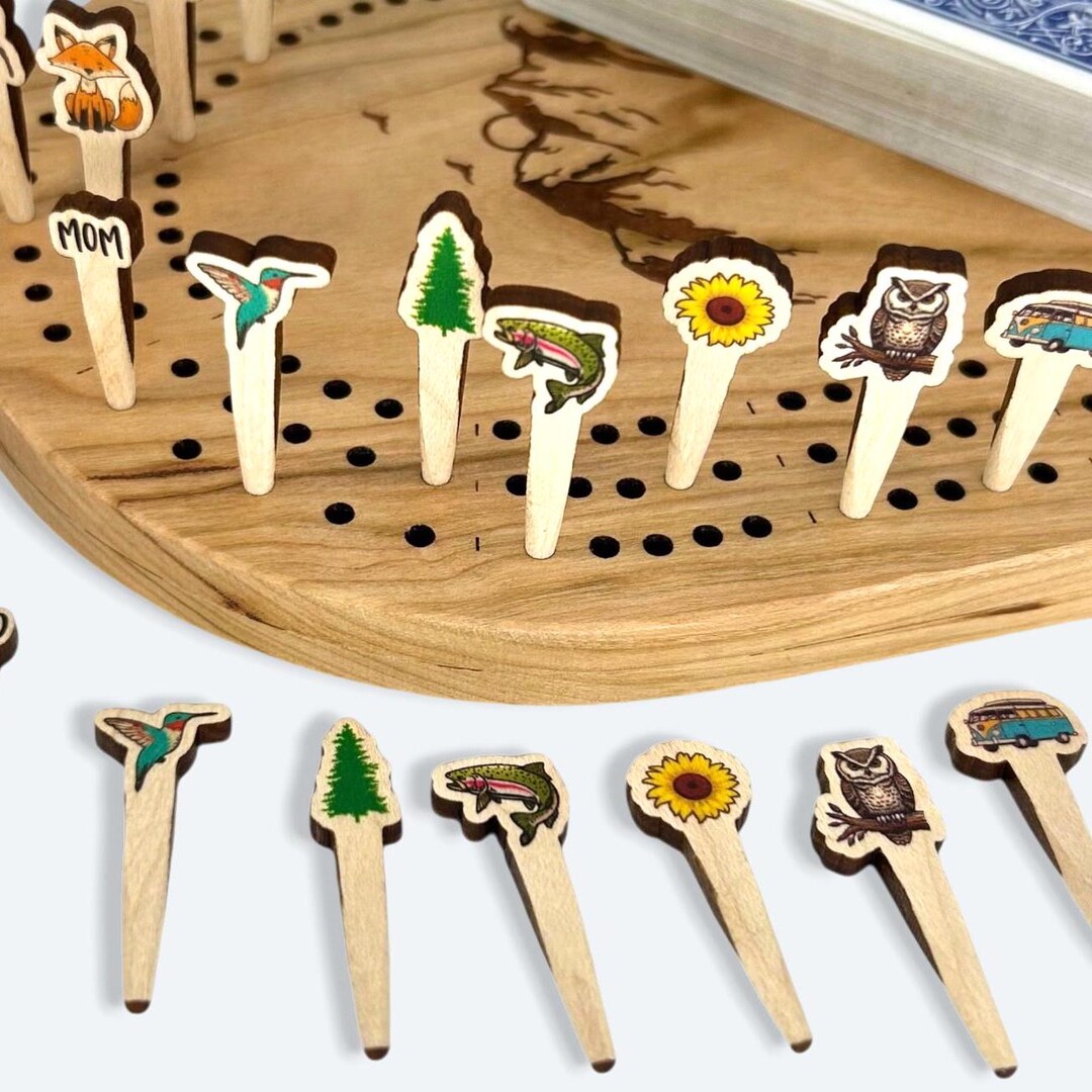 Colorful Maple Wood Cribbage Pegs: Wildlife & Animal Designs on Both ...