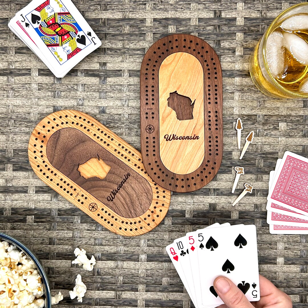 Wisconsin Mini Travel Cribbage Board With Custom Cribbage Pegs - Walnut ...