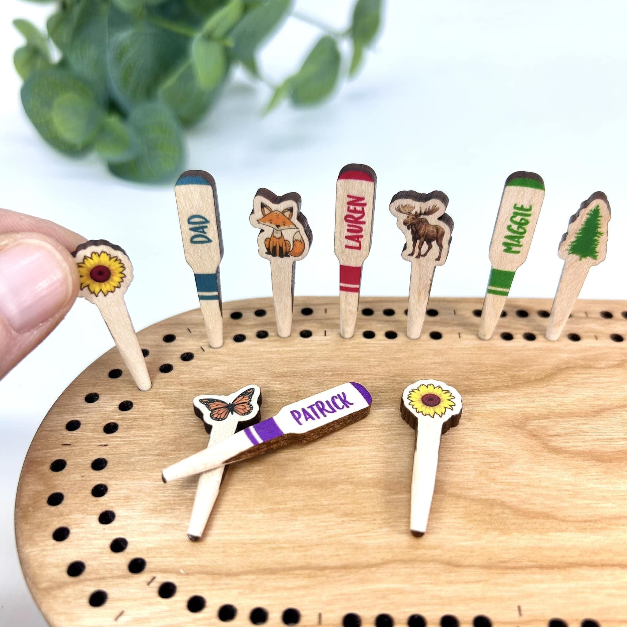 Colorful Maple Wood Cribbage Pegs: Wildlife & Animal Designs on Both ...