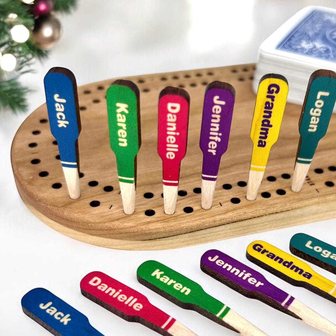 Bold Color Personalized Cribbage Pegs, Text on Both Sides of Wooden ...