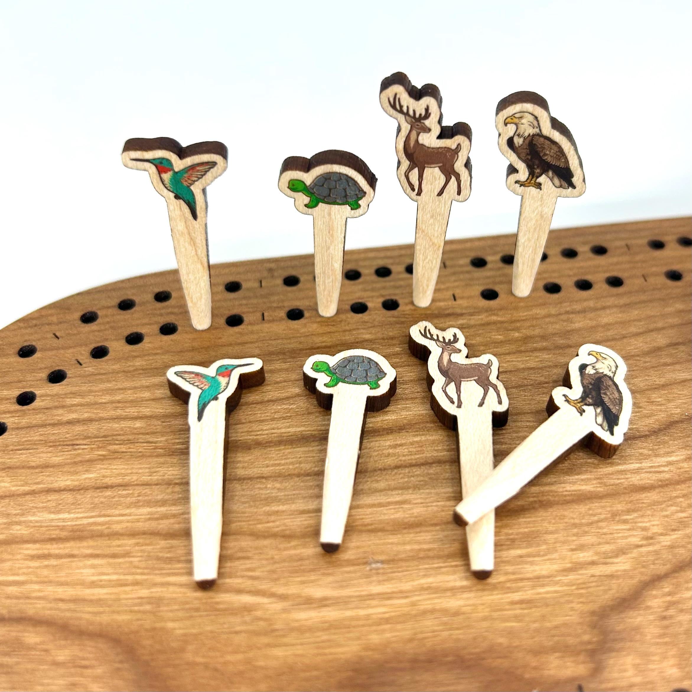 Colorful Maple Wood Cribbage Pegs: Wildlife & Animal Designs on Both ...