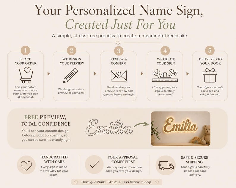 Personalized LED Name Sign, Custom Cursive Wooden Nursery Decor, Warm ...