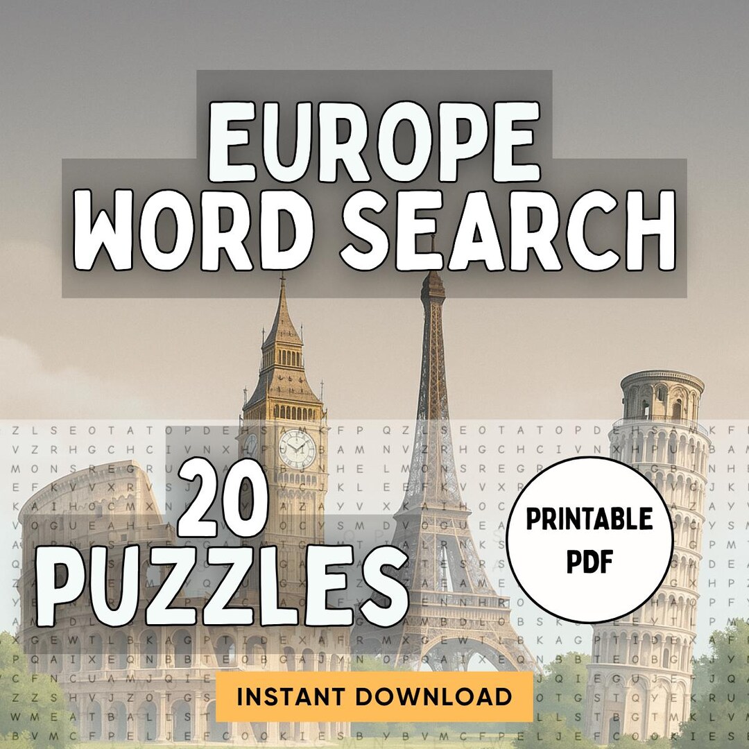 Europe Word Search – Geography Learning Activity – 20 Puzzles ...