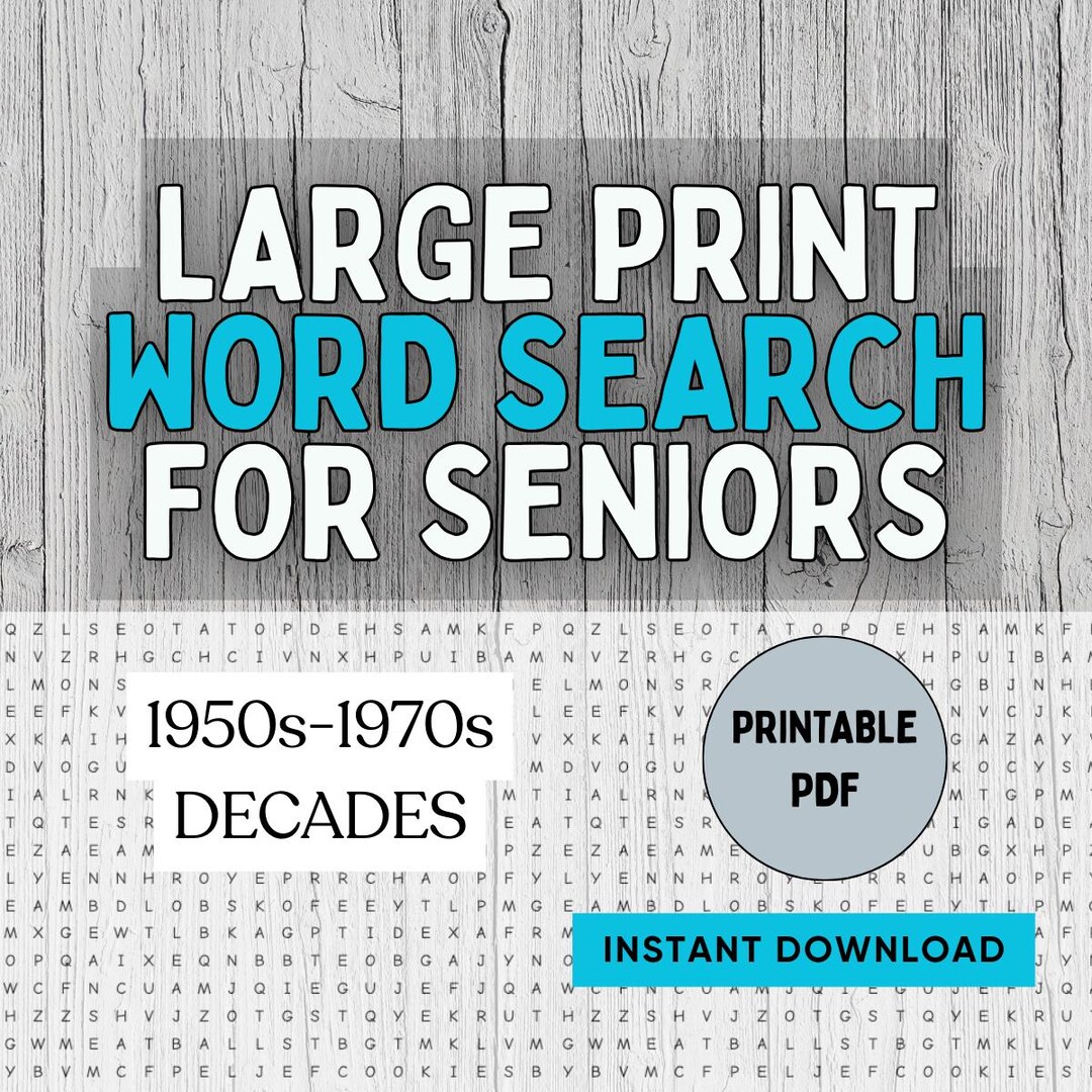 Large Print Word Search for Seniors – 1950s 1960s 1970s Memories – 20 ...