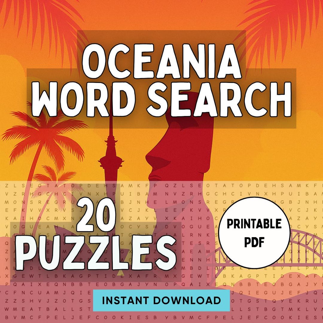 Oceania Word Search – Geography Learning Activity – 20 Puzzles ...