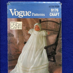 1980's Vogue 9176 Gorgeous Lace Trimmed Christening Gown & Bonnet Size ...